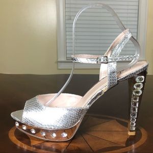 Shoes | Silver Rhinestone Open Toe Platform Shoes | Poshmark